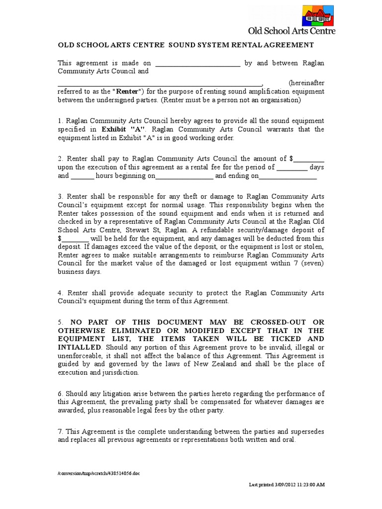 Raglan Sound System Rental Agreement | PDF | Virtue | Private Law