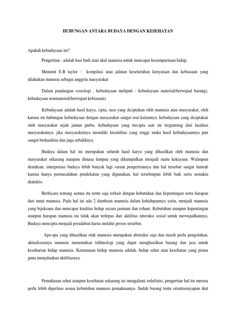 Hubungan Antara Budaya Dengan Kesehatan | PDF | Pengembangan Diri ...