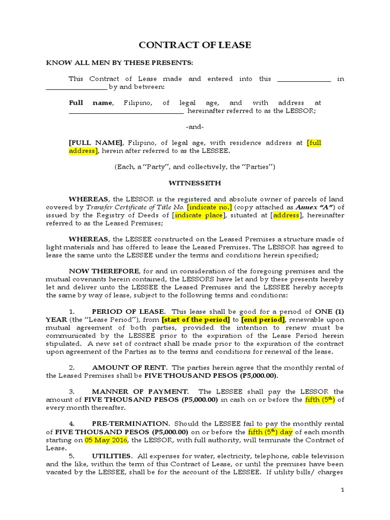 Contract of Lease (Lot) | PDF | Lease | Assignment (Law)