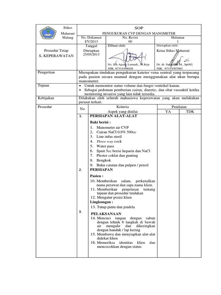 SOP Pengukuran CVP | PDF