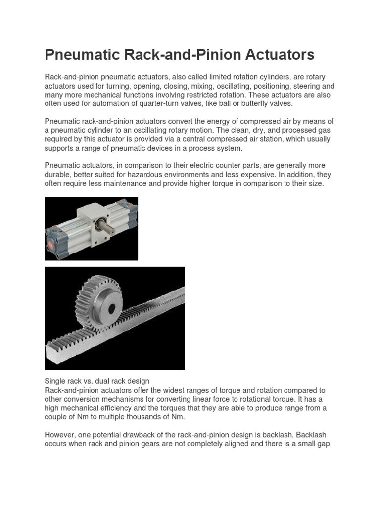 Pneumatic Rack-and-Pinion Actuators Explained | PDF | Actuator | Piston