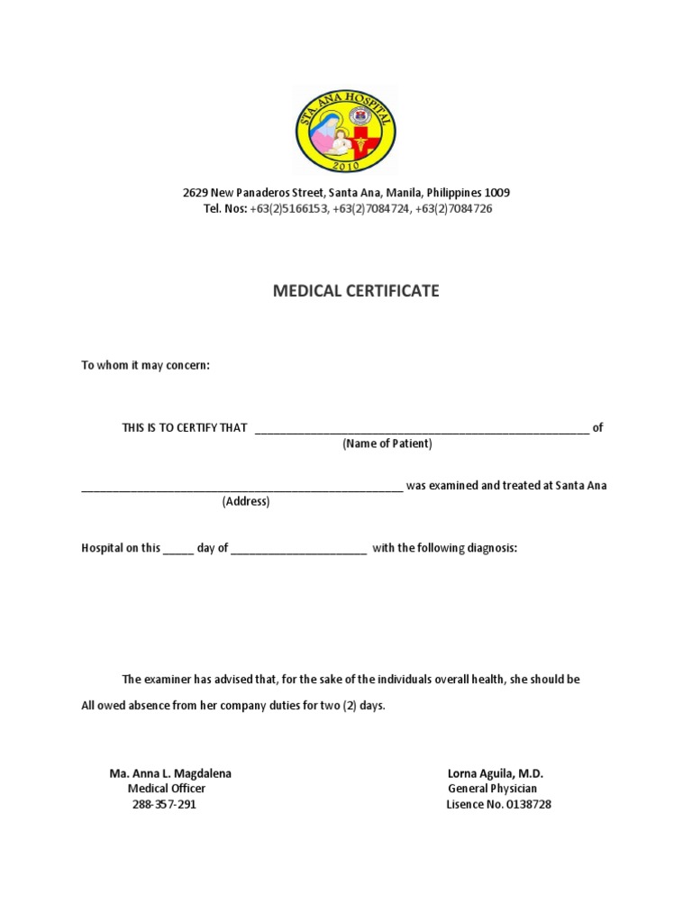 Med Cert Template | Download Free PDF | Physician | Medical Specialties