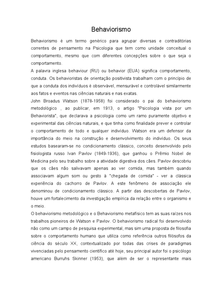 Behaviorismo | PDF | Behaviorismo | Teorias filosóficas