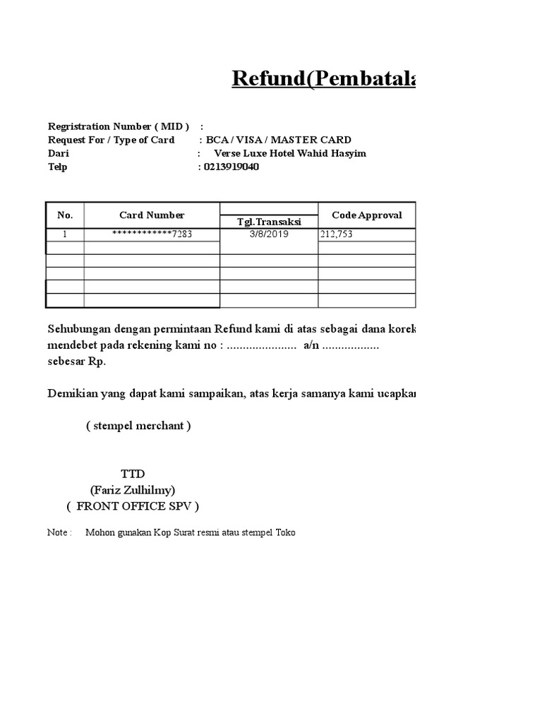 Form Refund (BCA) | PDF