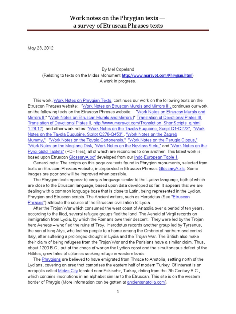 Work Notes On The Phrygian Texts | PDF | Ancient Greek Religion