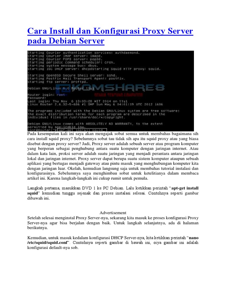Cara Install Dan Konfigurasi Proxy Server Pada Debian Server Sayy | PDF | Griya & Taman | Komputer