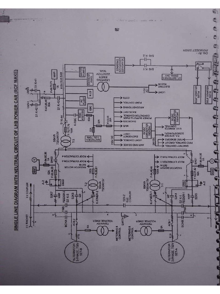 Single Line Diagram of LHB Power Car RCF Make | PDF