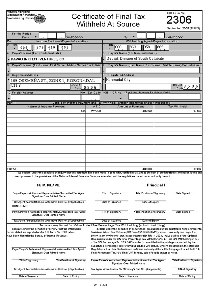 2306 | PDF | Withholding Tax | Value Added Tax