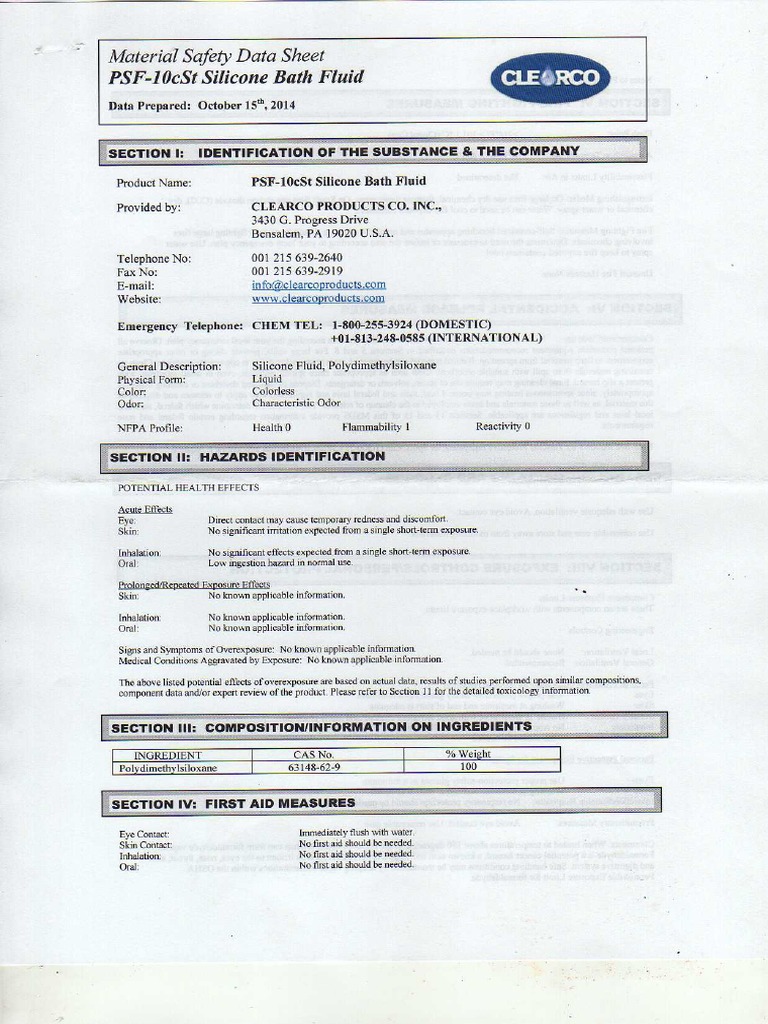 Silicon Oil-MSDS & COC 10cSt | PDF