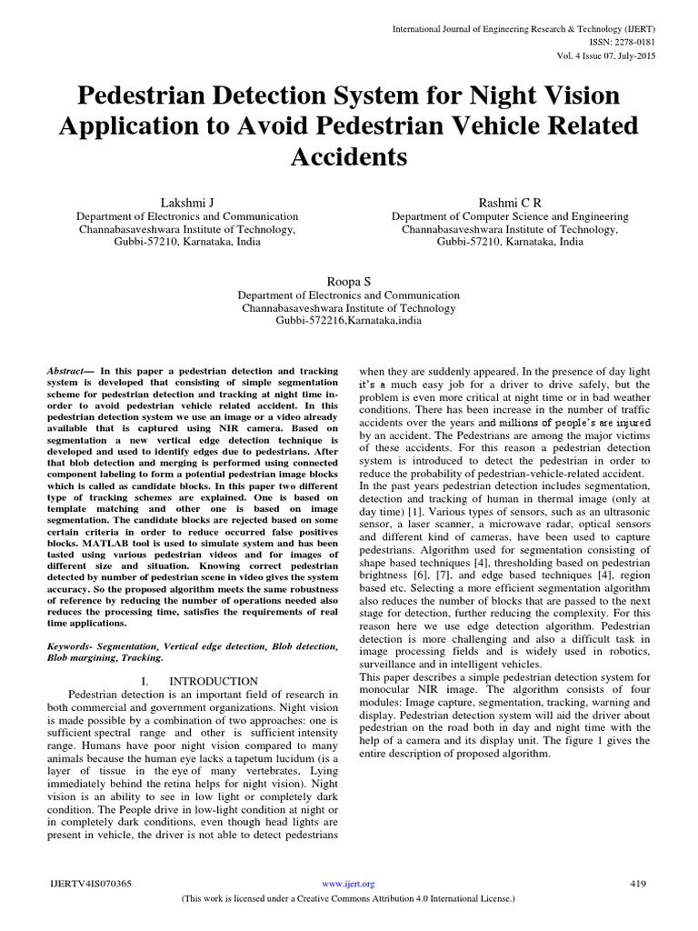 Pedestrian Detection System For Night Vision Application To Avoid ...