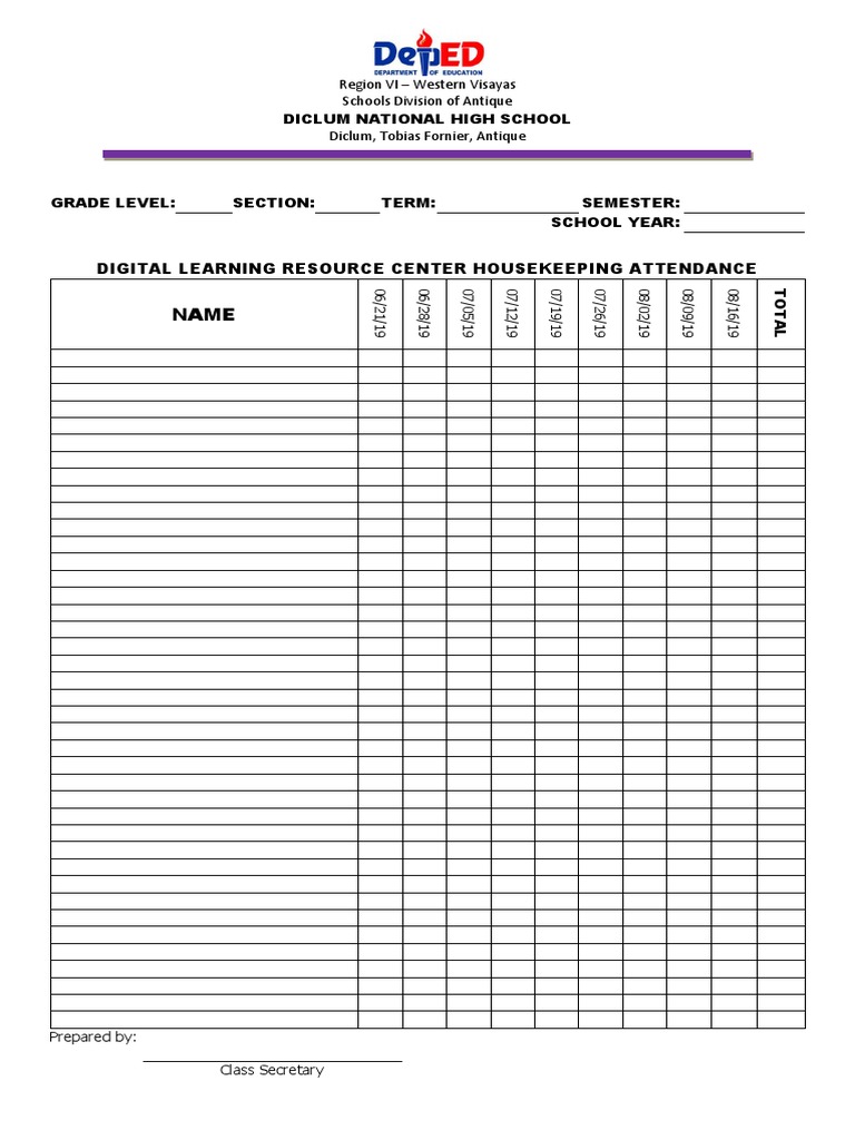 Housekeeping Attendance (SY 2019-2020) | PDF