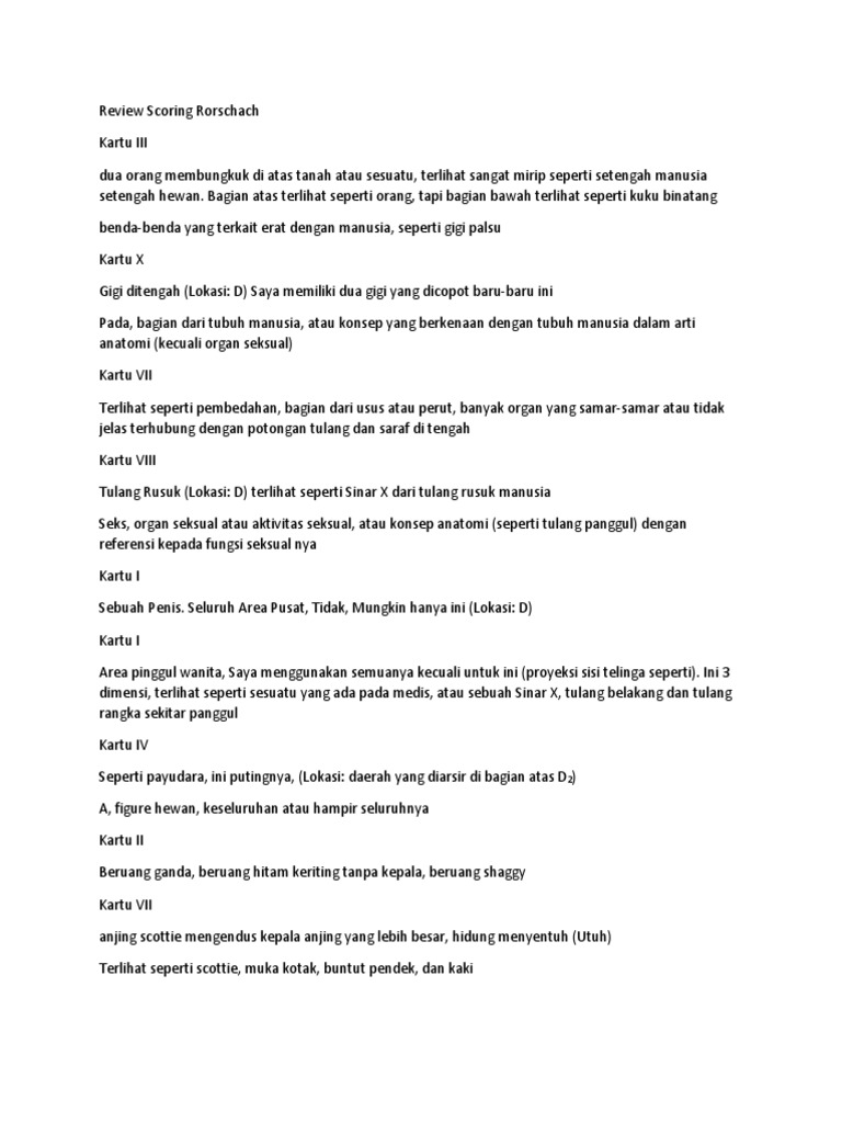 Review Scoring Rorschach | PDF