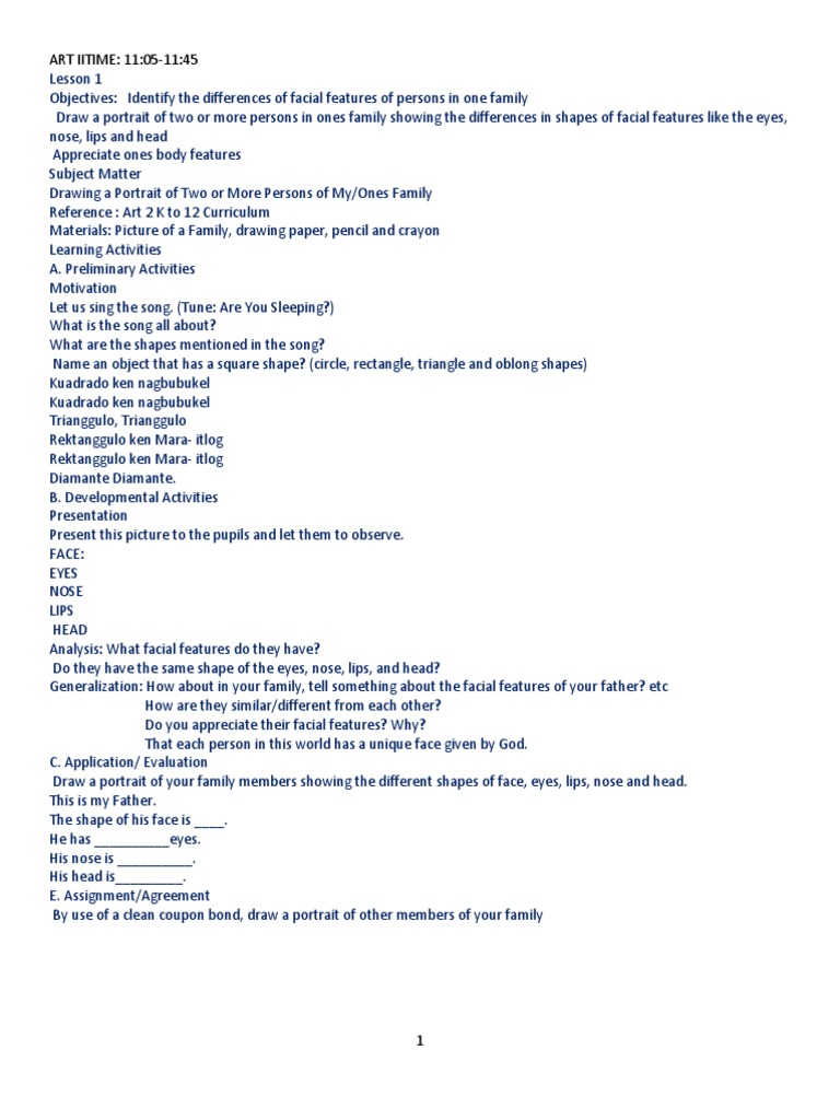 ARTS Lesson Plan Grade 2 | PDF | Rubric (Academic) | Drawing