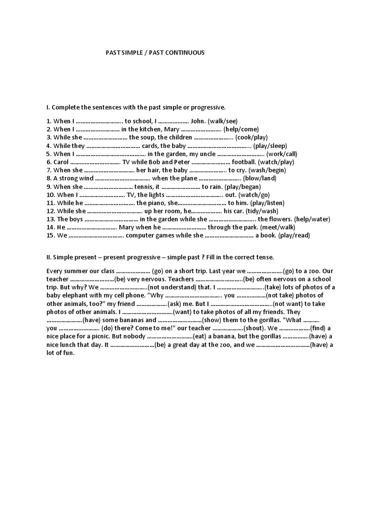Past Simple vs. Past Continuous Worksheet | PDF | Language Arts ...