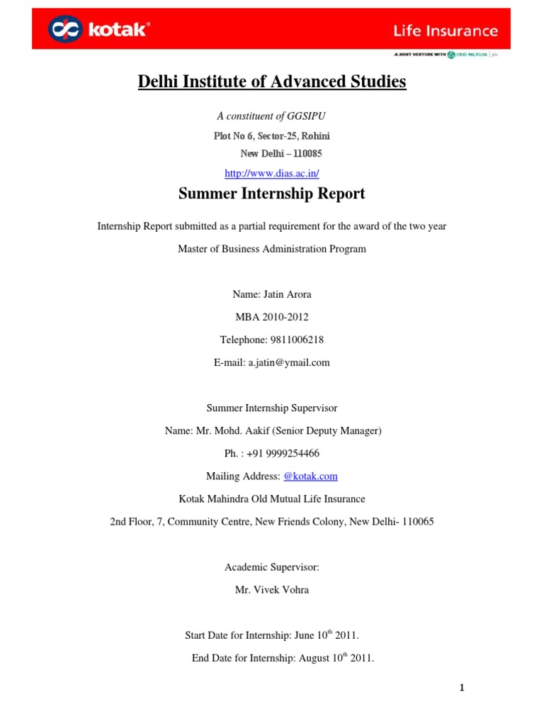 Delhi Institute of Advanced Studies: Summer Internship Report | PDF ...