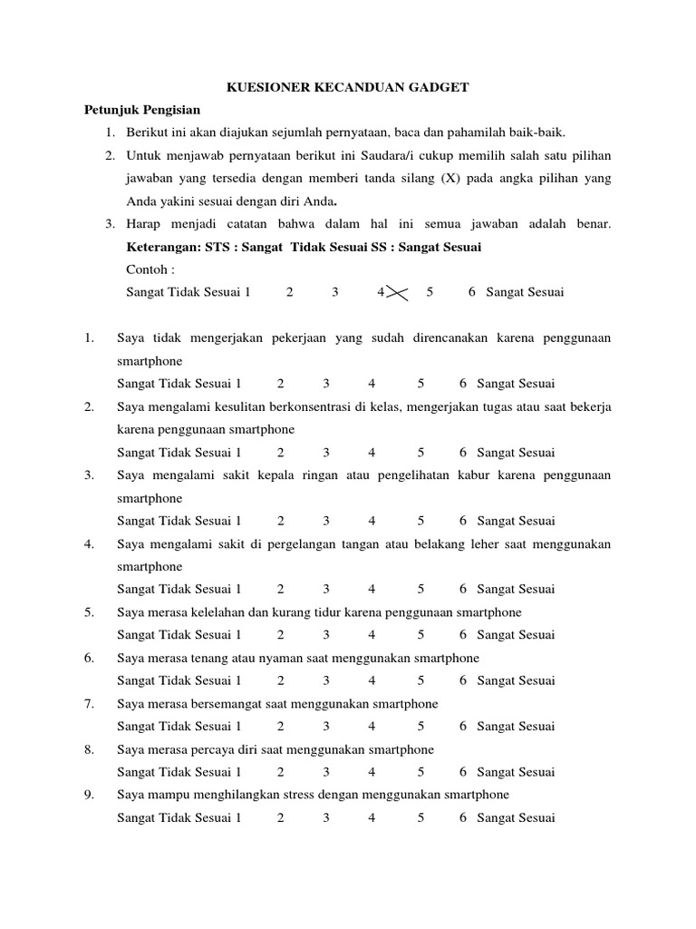 Kuesioner Kecanduan Gadget Remaja | PDF | Ilmu Sosial