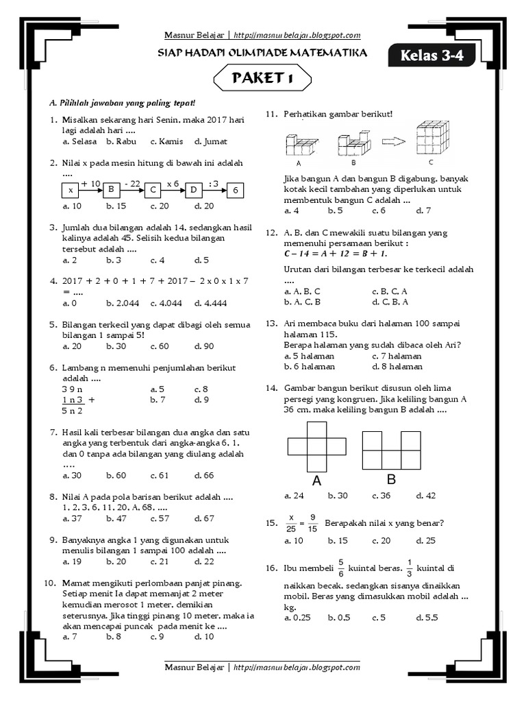 Siap Hadapi Olimpiade MTK Kelas 3 4 Paket 1 PDF | PDF