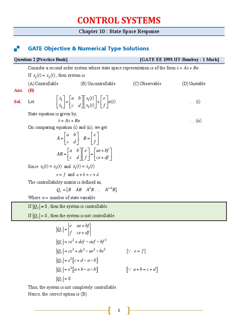 Control Systems: GATE Objective & Numerical Type Solutions | PDF ...
