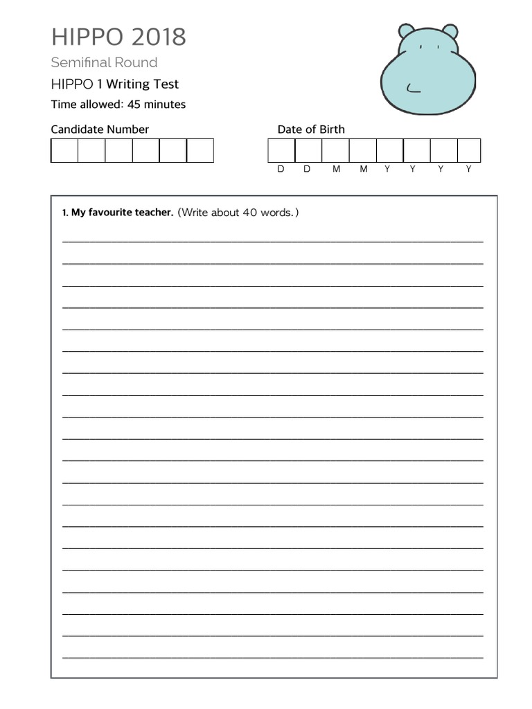 Hippo 1 Writing 2018 | PDF
