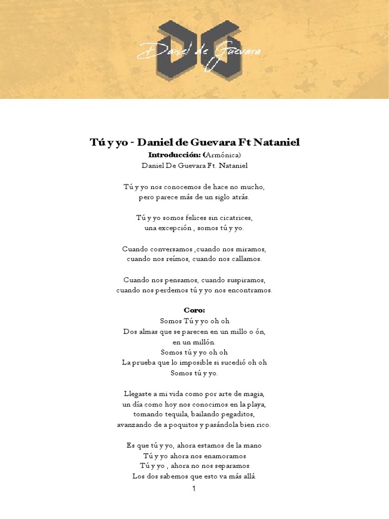 Tú y Yo - Daniel de Guevara FT Nataniel (Letra) | PDF