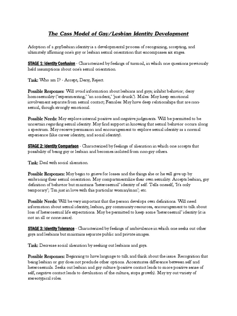 The Cass Model of Gay/Lesbian Identity Development | PDF ...