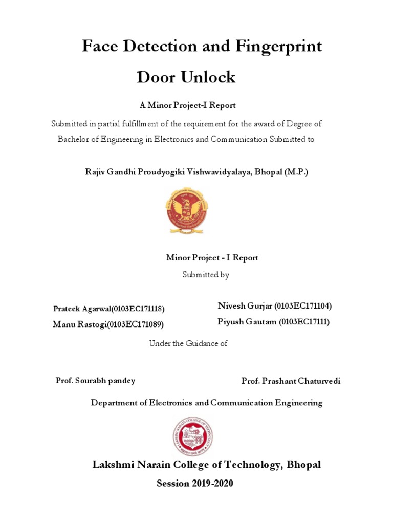 Face Detection and Fingerprint Door Unlock: A Minor Project-I Report ...