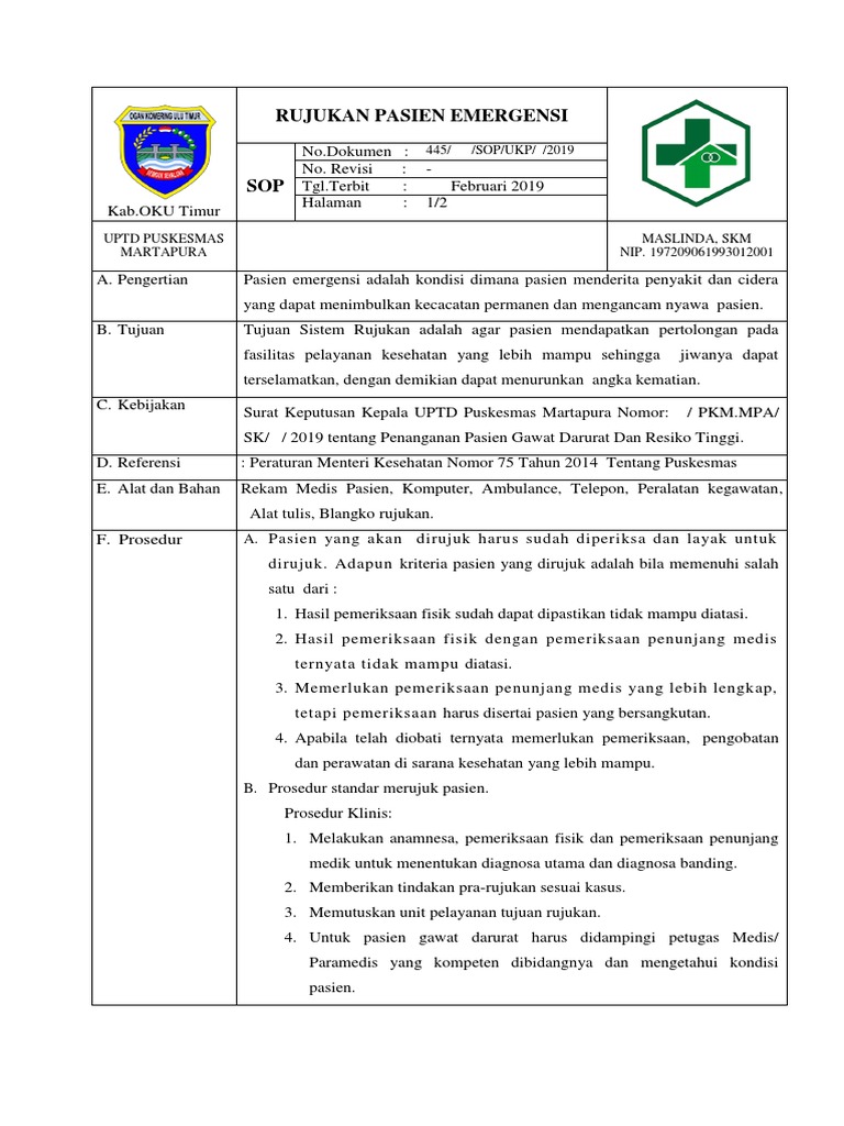 Sop Rujukan Pasien Emergensi | PDF