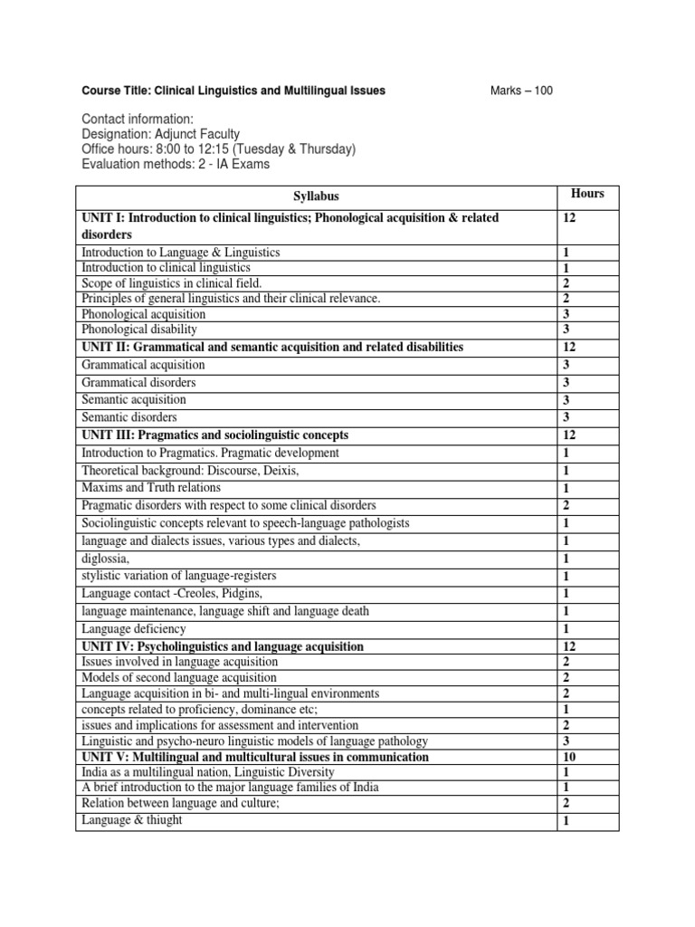 Clinical Linguistics and Multilingual Issues | PDF | Linguistics ...