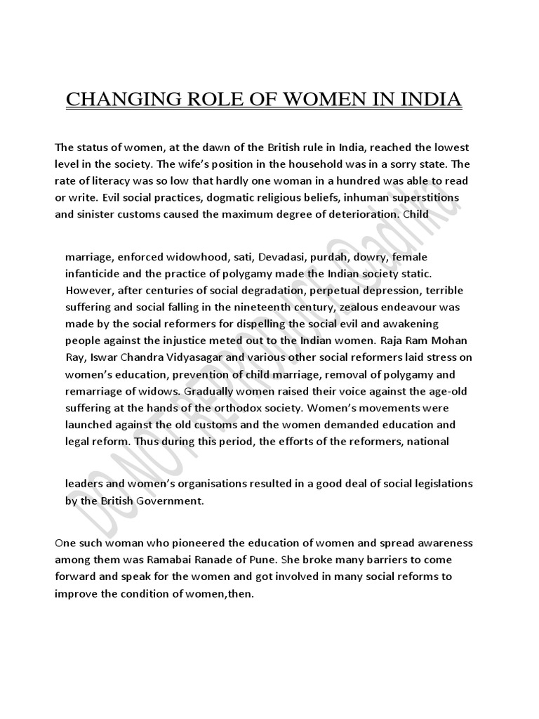 Changing Role of Women in India | PDF | Widow | Woman