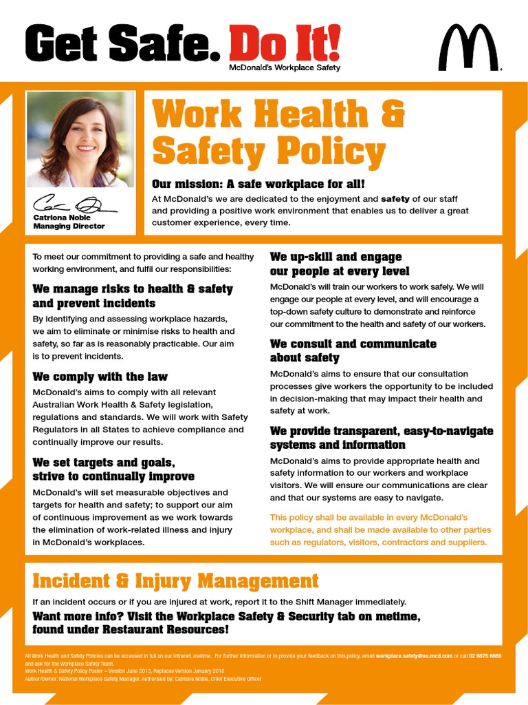 McDonald's Work Health and Safety Policy: Promoting a Safe Work ...