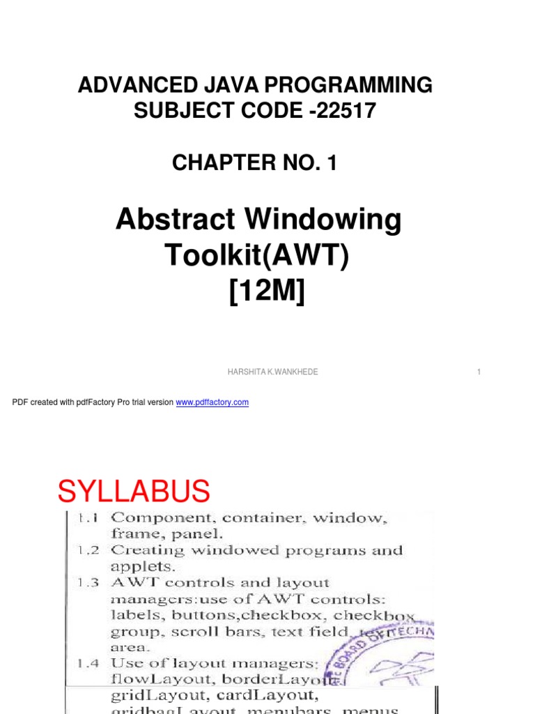 Advanced Java AWT Programming Guide | PDF | Typefaces | Class (Computer Programming)
