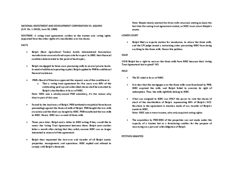 NIDC V Aquino | PDF | Foreclosure | Business Law