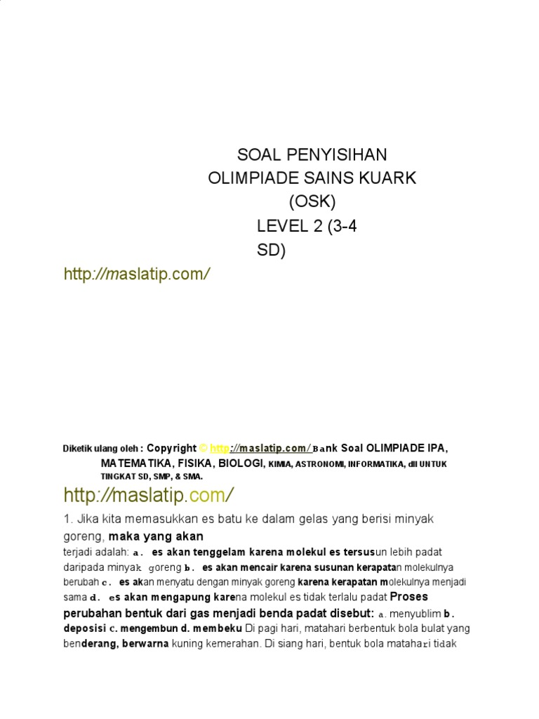 Soal Olimpiade Sains Kuark Level 2 Penyisihan | PDF