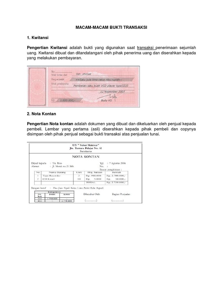 Macam-Macam Bukti Transaksi | PDF | Pengelolaan Keuangan & Uang