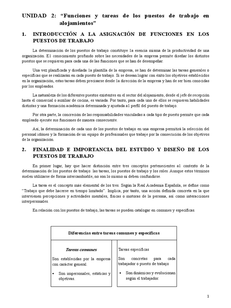 Ut2 - Funciones y Tareas de Los Puestos de Trabajo en Alojamientos | PDF | Hotel | Calidad ...