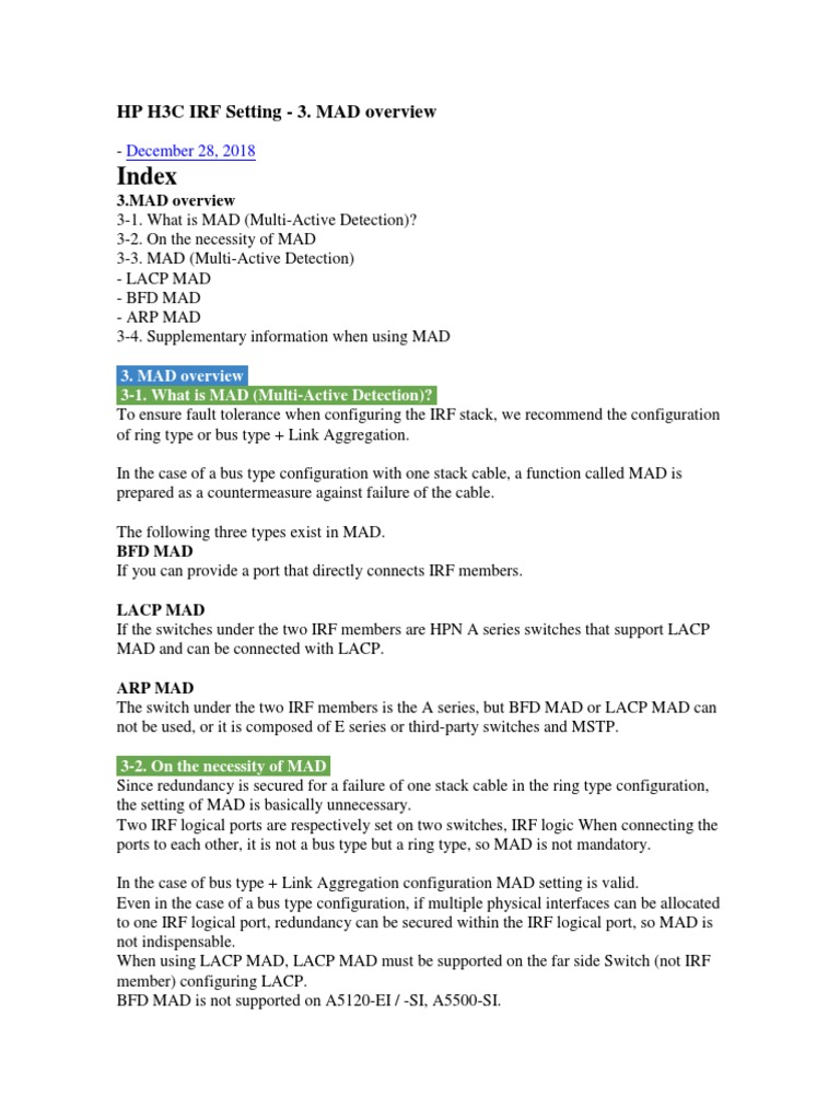 Index: HP H3C IRF Setting - 3. MAD Overview | PDF | Information And ...