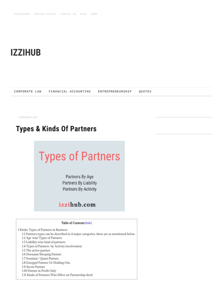 4 Kinds Types of Partners in Business, Nominal Dormant Estoppel Quassi ...