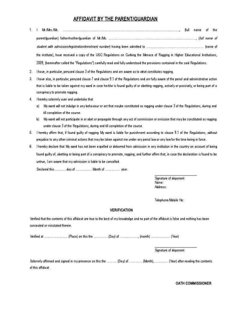 Affidavit Parent-Old | PDF | Affidavit | Government Information