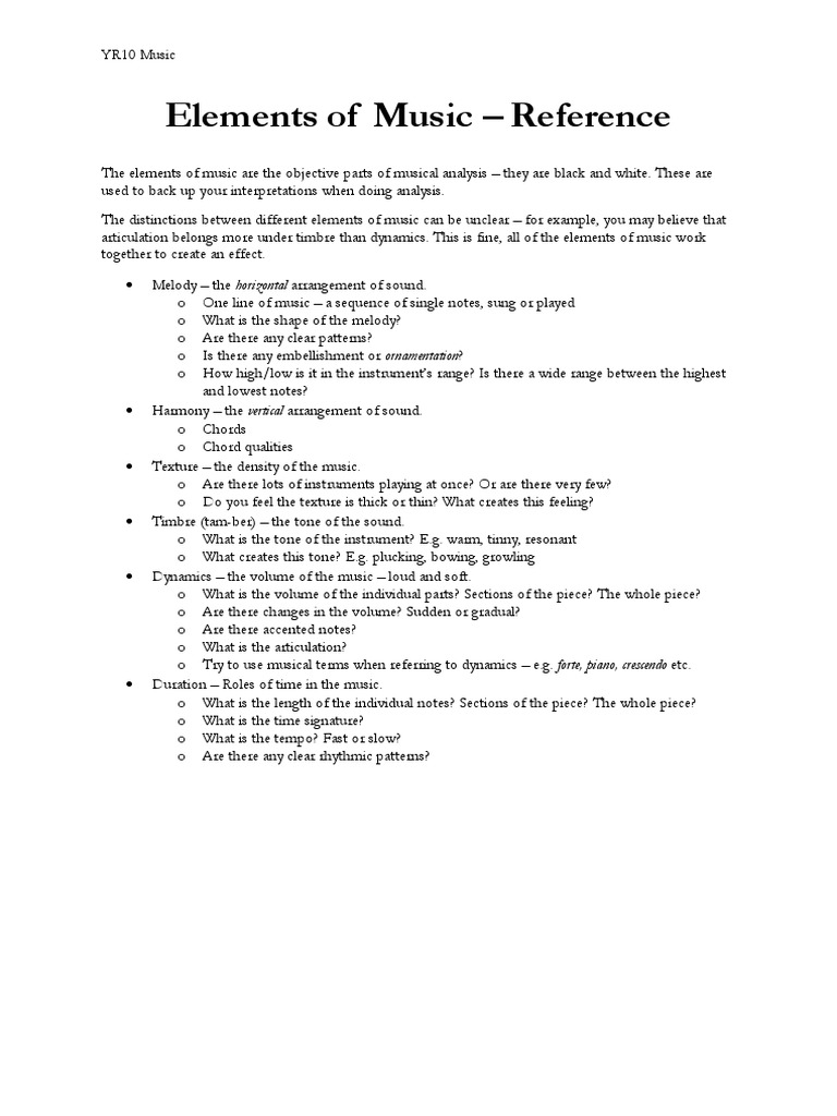 Elements of Music Reference | PDF