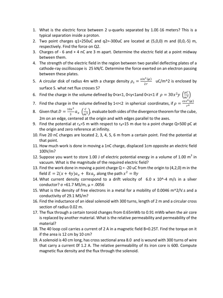 Electromagnetics Sampleproblems PDF | PDF | Electric Charge | Electric ...