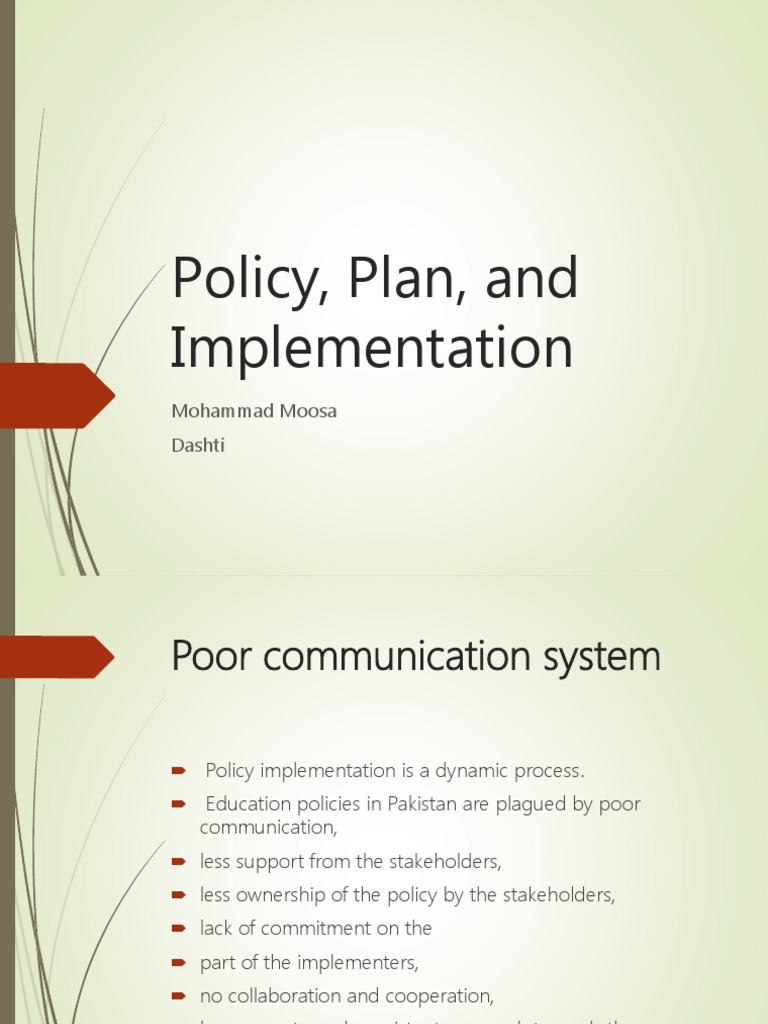 Policy and Plan Implementation | PDF | Evaluation | Decentralization