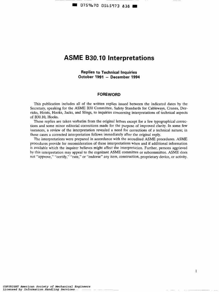 ANSI B30.10 - Hook Interpretation PDF | Download Free PDF | Government ...