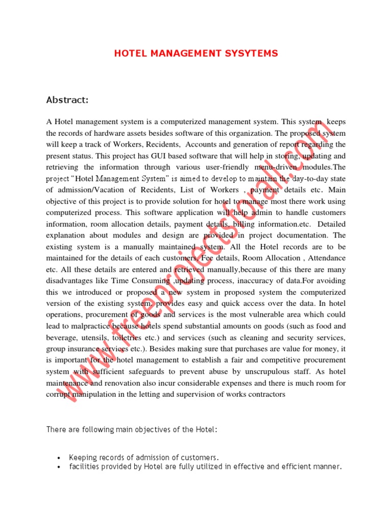 Hotel Management Sysytems: Abstract | PDF | User (Computing) | Java ...