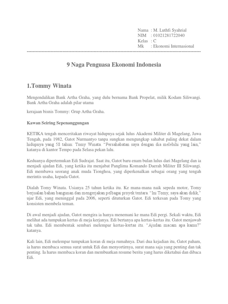 Pengaruh 9 Naga dalam Ekonomi Indonesia | PDF