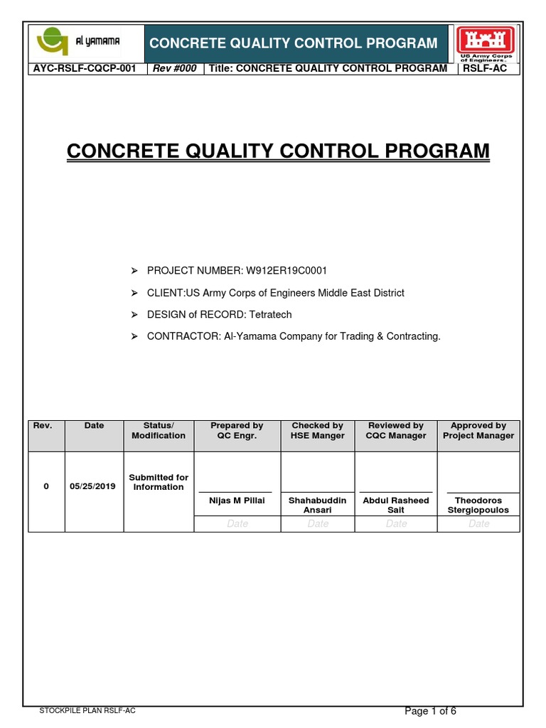 Concrete Quality Control Program Plan AYC-RSLF-CQCP-000 | PDF ...