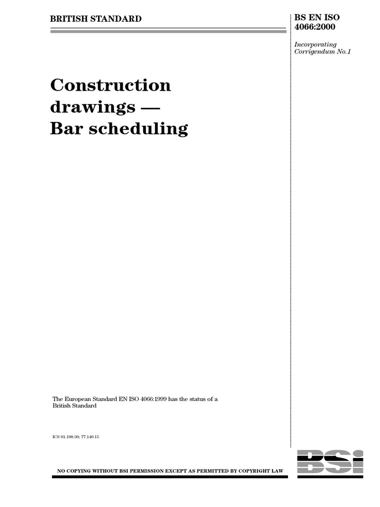 Construction Drawings Ð Bar Scheduling: British Standard Bs en Iso 4066 ...