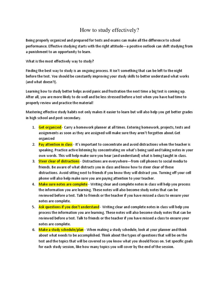 How To Study Effectively | PDF | Homework | Pedagogy