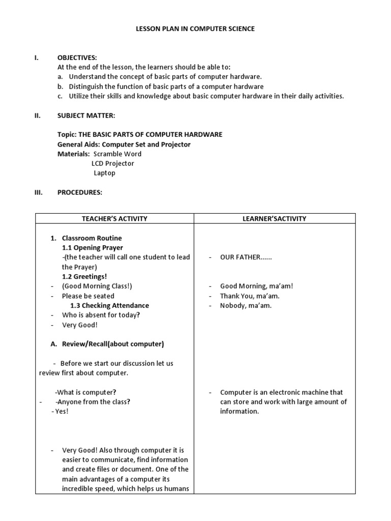 My Lesson Plan in Computer Hardware | PDF | Computer Data Storage ... My Lesson Plan in Computer Hardware | PDF | Computer Data Storage ...