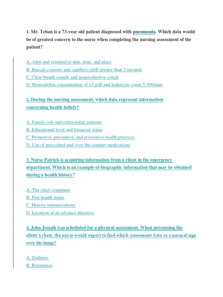 Nursing Health Assessment and Pain (30 Items) | PDF | Pain Management ...