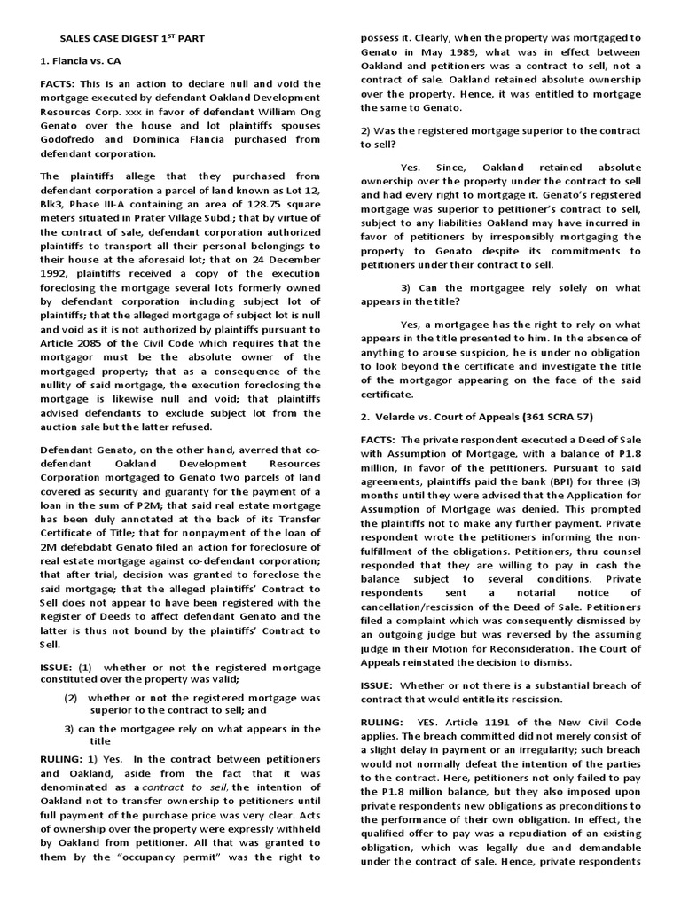 Sales Digest | PDF | Mortgage Law | Foreclosure